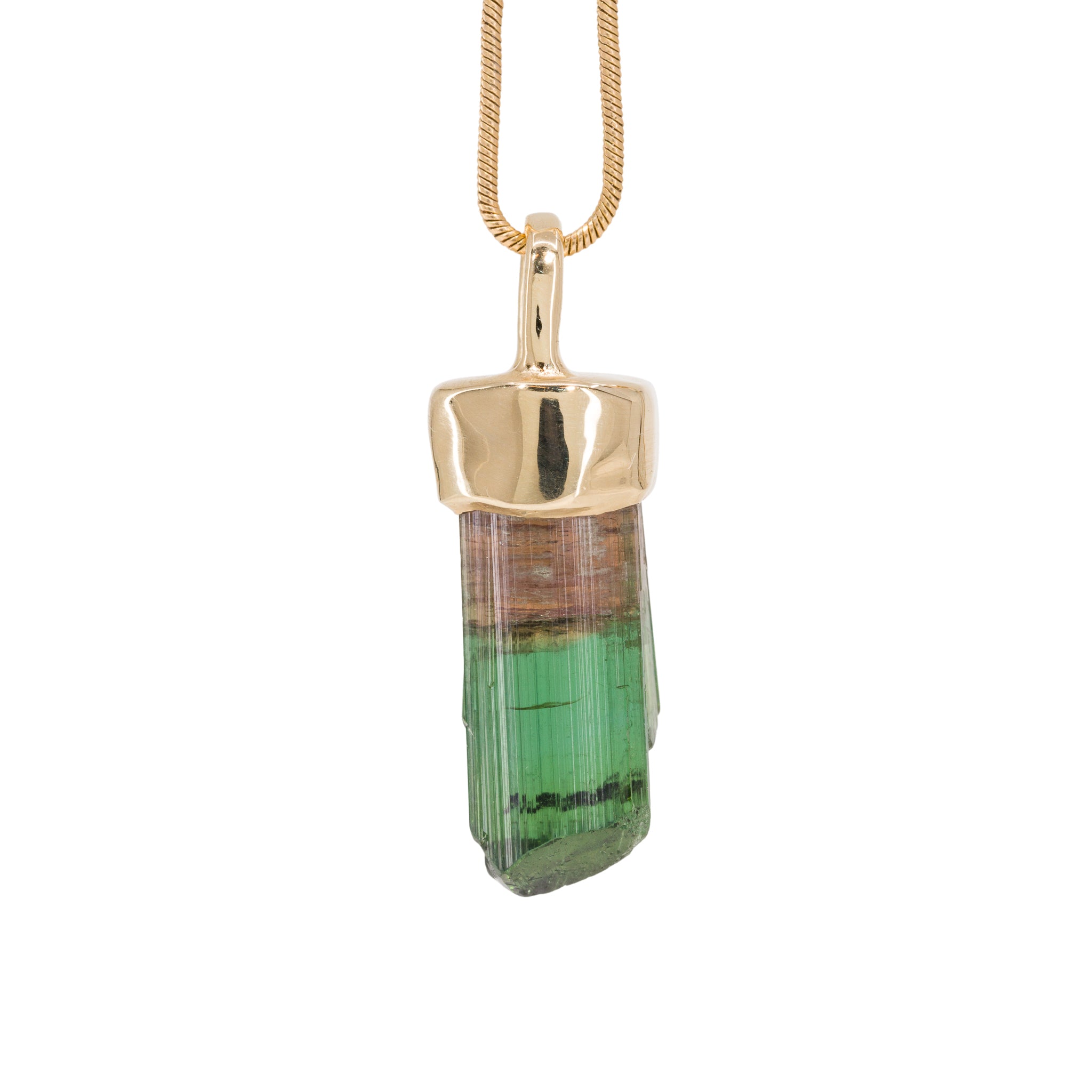 Bicolor Tourmaline 14K Handcrafted Natural Crystal Pendant