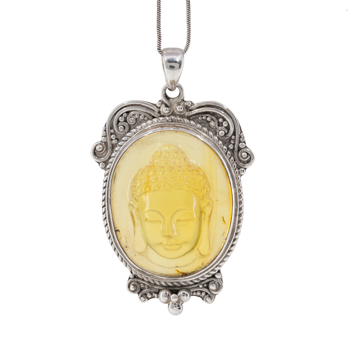 Amber Buddha Sterling Silver Handcrafted Carved Gem Cabochon Pendant ...