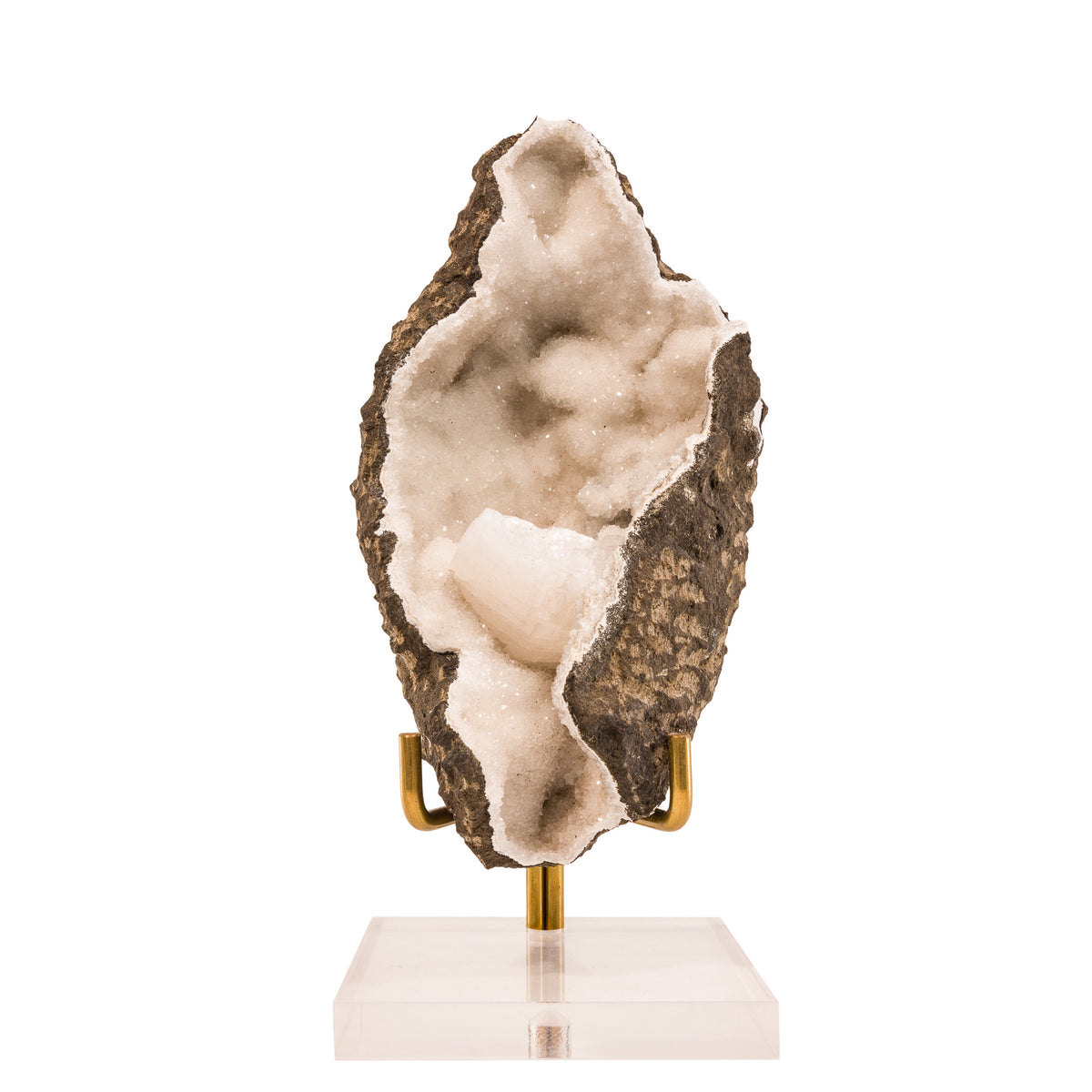 Stilbite & Quartz 6.5" Natural Crystal Geode | 960.4 Grams, India ...